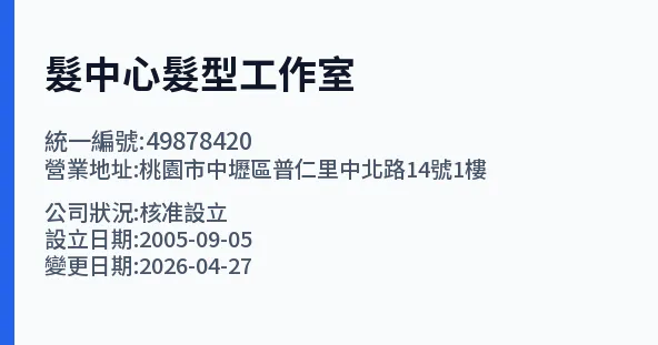 髮中心髮型工作室的照片-統編 49878420(桃園市) 公司登記資料與營業項目詳細圖表