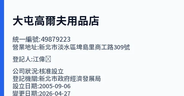 大屯高爾夫用品店的照片-統編 49879223(新北市) 公司登記資料與營業項目詳細圖表