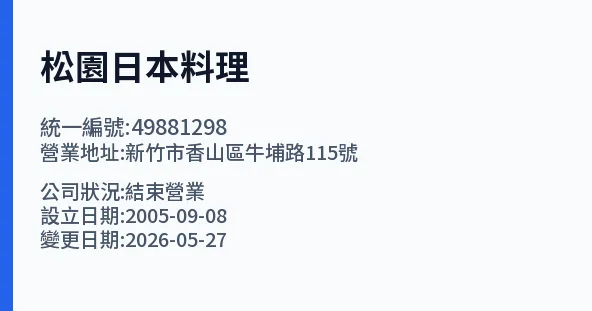 松園日本料理的照片-統編 49881298(新竹市) 公司登記資料與營業項目詳細圖表