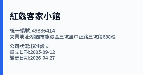 紅鱻客家小館的照片-統編 49886414(桃園市) 公司登記資料與營業項目詳細圖表