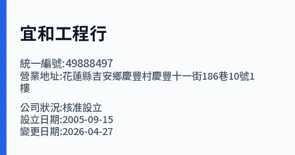 宜和工程行的照片-統編 49888497(花蓮縣) 公司登記資料與營業項目詳細圖表