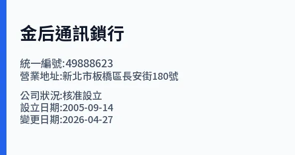 金后通訊鎖行的照片-統編 49888623(新北市) 公司登記資料與營業項目詳細圖表