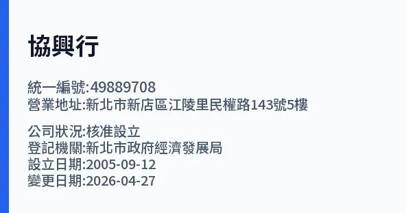 協興行的照片-統編 49889708(新北市) 公司登記資料與營業項目詳細圖表