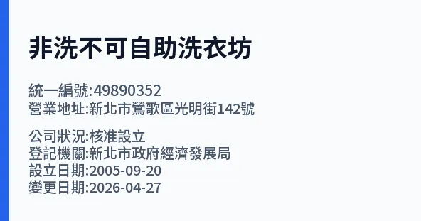 非洗不可自助洗衣坊的照片-統編 49890352(新北市) 公司登記資料與營業項目詳細圖表