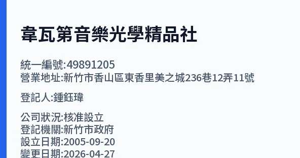 韋瓦第音樂光學精品社的照片-統編 49891205(新竹市) 公司登記資料與營業項目詳細圖表