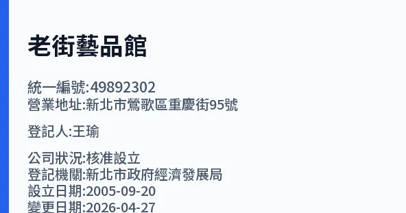 老街藝品館的照片-統編 49892302(新北市) 公司登記資料與營業項目詳細圖表
