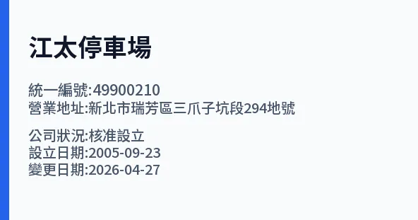 江太停車場的照片-統編 49900210(新北市) 公司登記資料與營業項目詳細圖表