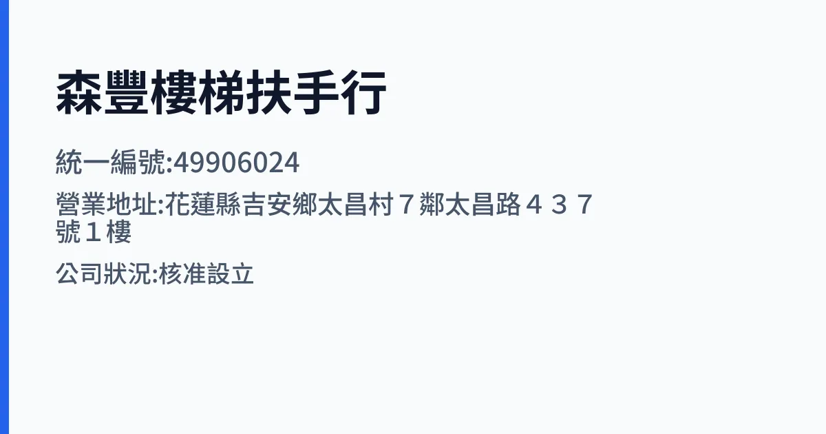 森豐樓梯扶手行 - 統編 49906024(花蓮縣) 公司登記資料與營業項目詳細圖表