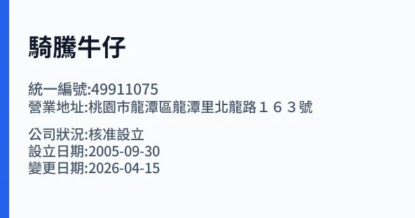 騎騰牛仔的照片-統編 49911075(桃園市) 公司登記資料與營業項目詳細圖表