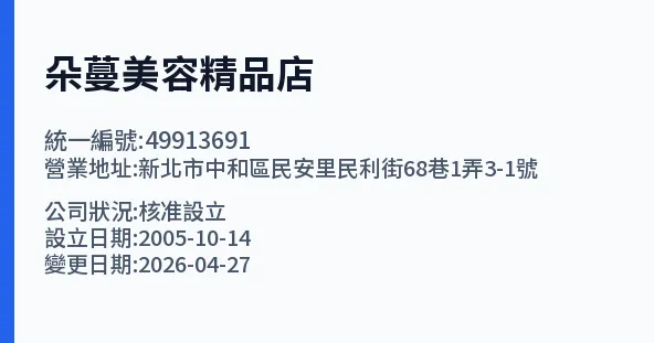 朵蔓美容精品店的照片-統編 49913691(新北市) 公司登記資料與營業項目詳細圖表