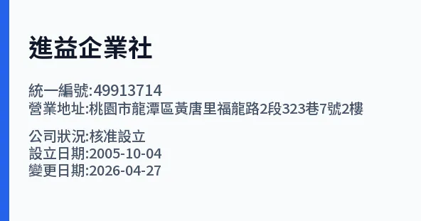 進益企業社的照片-統編 49913714(桃園市) 公司登記資料與營業項目詳細圖表