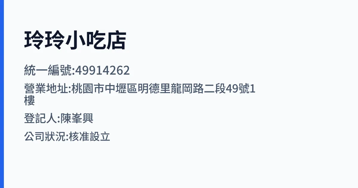 玲玲小吃店 - 統編 49914262(桃園市) 公司登記資料與營業項目詳細圖表