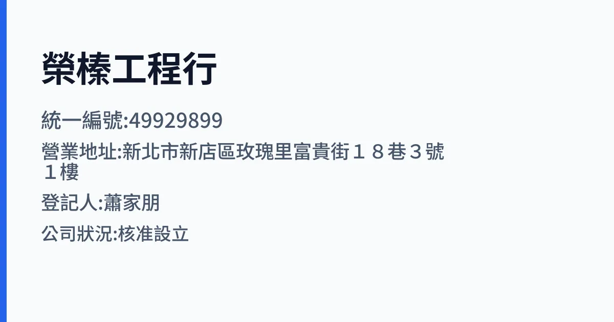 榮榛工程行 - 統編 49929899(新北市) 公司登記資料與營業項目詳細圖表