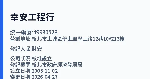 幸安工程行的照片-統編 49930523(新北市) 公司登記資料與營業項目詳細圖表