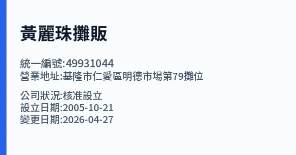 黃麗珠攤販的照片-統編 49931044(基隆市) 公司登記資料與營業項目詳細圖表