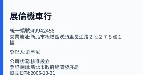 展倫機車行的照片-統編 49942458(新北市) 公司登記資料與營業項目詳細圖表
