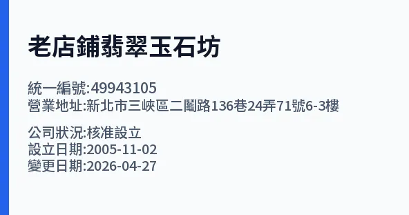 老店鋪翡翠玉石坊的照片-統編 49943105(新北市) 公司登記資料與營業項目詳細圖表