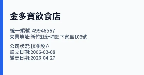 金多寶飲食店的照片-統編 49946567(新竹縣) 公司登記資料與營業項目詳細圖表