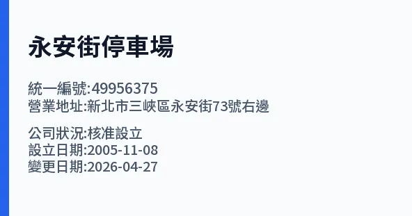 永安街停車場的照片-統編 49956375(新北市) 公司登記資料與營業項目詳細圖表
