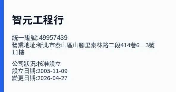 智元工程行的照片-統編 49957439(新北市) 公司登記資料與營業項目詳細圖表