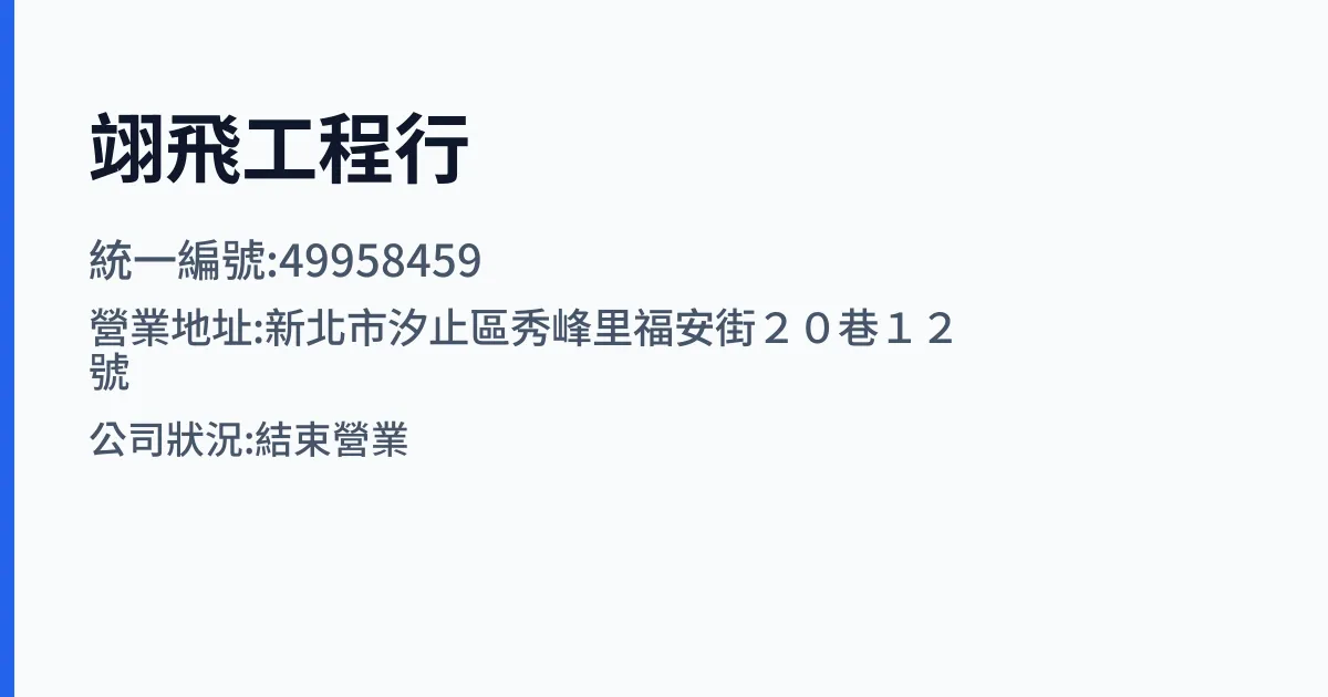 翊飛工程行 - 統編 49958459(新北市) 公司登記資料與營業項目詳細圖表