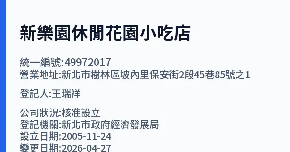 新樂園休閒花園小吃店的照片-統編 49972017(新北市) 公司登記資料與營業項目詳細圖表