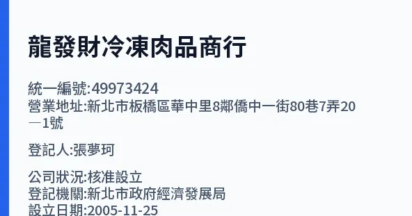 龍發財冷凍肉品商行的照片-統編 49973424(新北市) 公司登記資料與營業項目詳細圖表