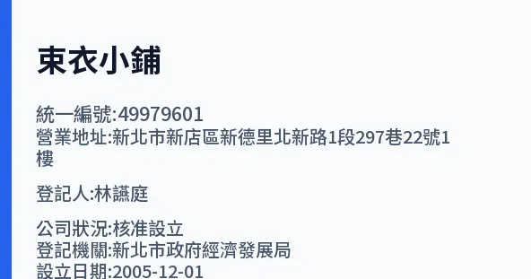 束衣小鋪的照片-統編 49979601(新北市) 公司登記資料與營業項目詳細圖表