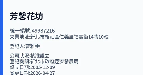 芳馨花坊的照片-統編 49987216(新北市) 公司登記資料與營業項目詳細圖表