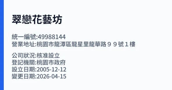 翠戀花藝坊的照片-統編 49988144(桃園市) 公司登記資料與營業項目詳細圖表