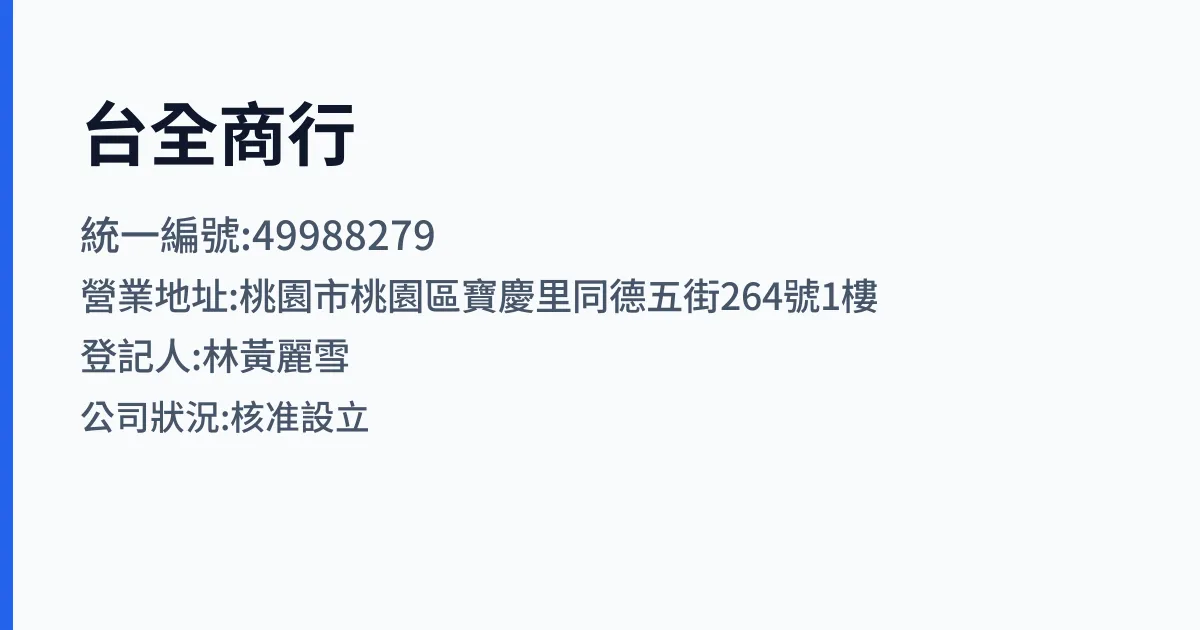 台全商行 - 統編 49988279(桃園市) 公司登記資料與營業項目詳細圖表