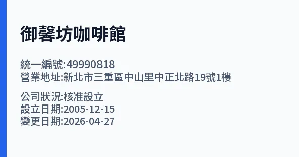 御馨坊咖啡館的照片-統編 49990818(新北市) 公司登記資料與營業項目詳細圖表