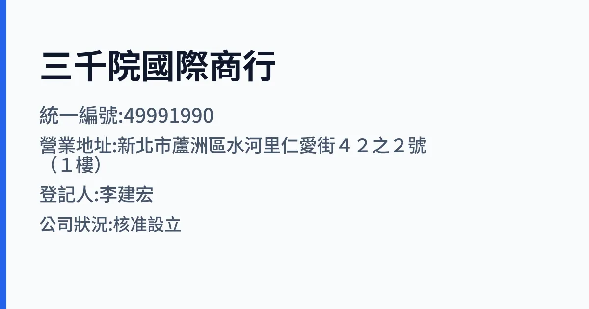 三千院國際商行 - 統編 49991990(新北市) 公司登記資料與營業項目詳細圖表