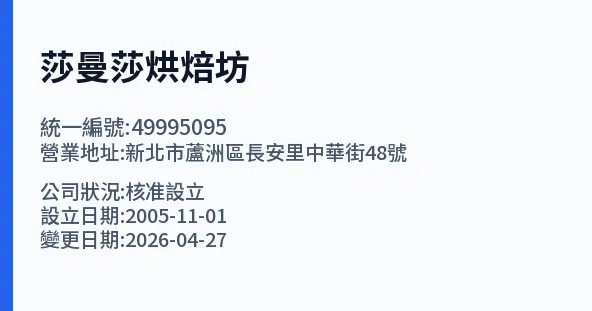 莎曼莎烘焙坊的照片-統編 49995095(新北市) 公司登記資料與營業項目詳細圖表