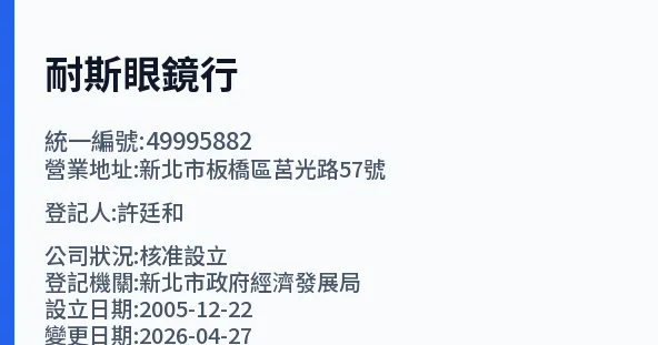 耐斯眼鏡行的照片-統編 49995882(新北市) 公司登記資料與營業項目詳細圖表