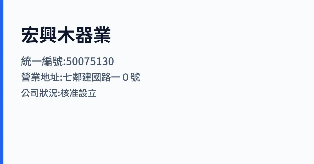 宏興木器業 - 統編 50075130(苗栗縣) 公司登記資料與營業項目詳細圖表