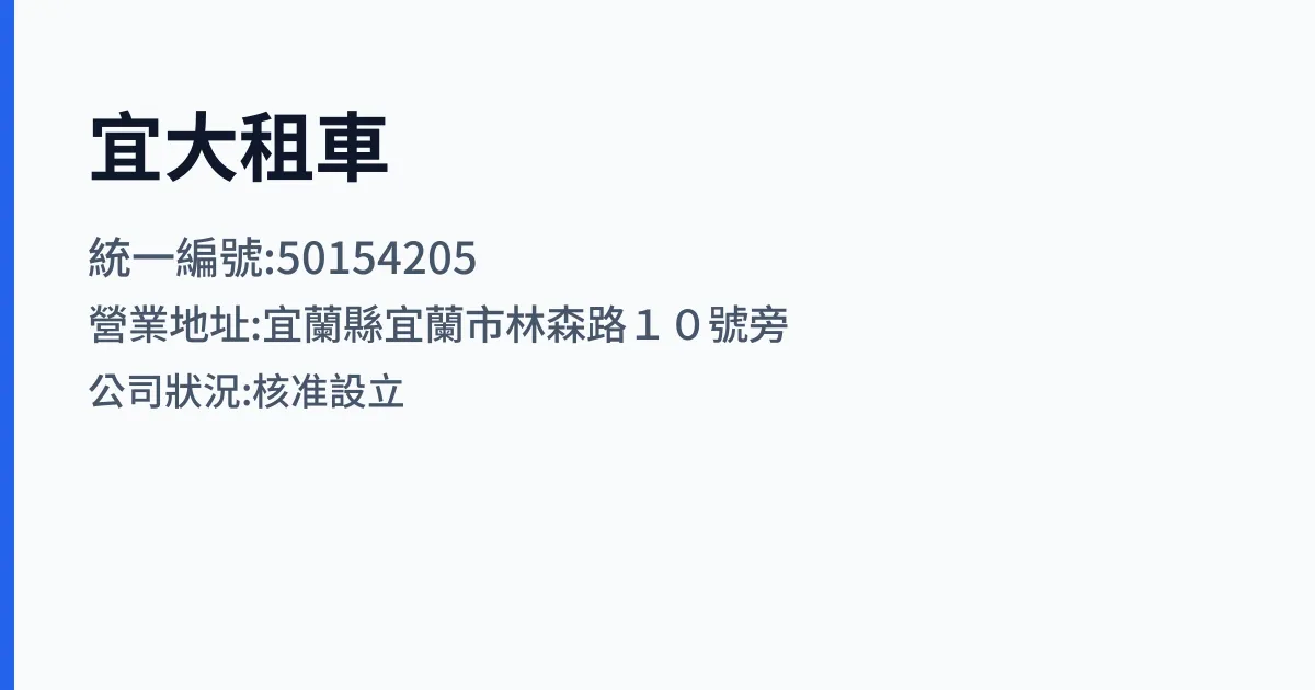 宜大租車 - 統編 50154205（宜蘭縣） 公司登記資料與營業項目詳細圖表