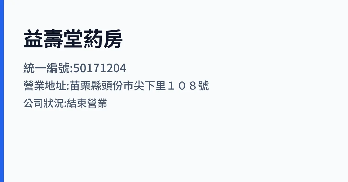 益壽堂葯房 - 統編 50171204(苗栗縣) 公司登記資料與營業項目詳細圖表