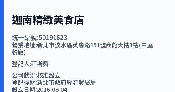 迦南精緻美食店的照片-統編 50191623(新北市) 公司登記資料與營業項目詳細圖表