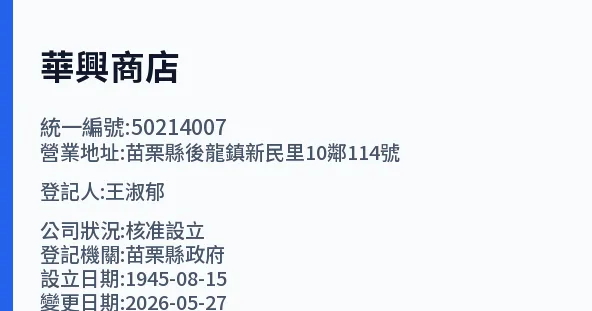 華興商店的照片-統編 50214007(苗栗縣) 公司登記資料與營業項目詳細圖表