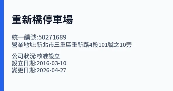 重新橋停車場的照片-統編 50271689(新北市) 公司登記資料與營業項目詳細圖表