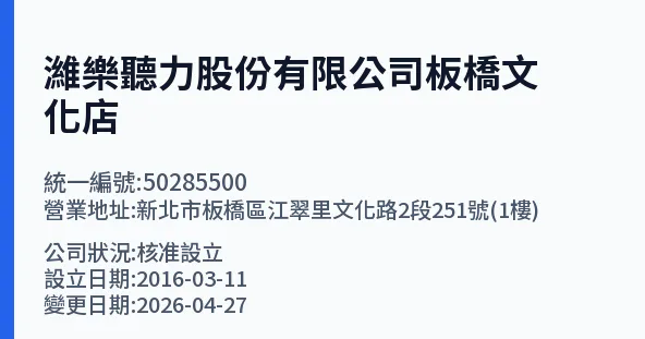 濰樂聽力股份有限公司板橋文化店的照片-統編 50285500(新北市) 公司登記資料與營業項目詳細圖表