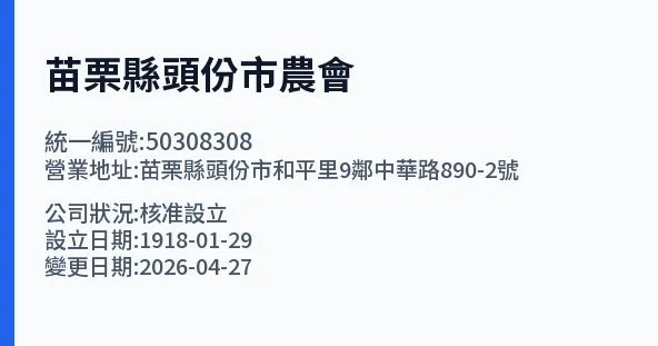 苗栗縣頭份市農會的照片-統編 50308308(苗栗縣) 公司登記資料與營業項目詳細圖表