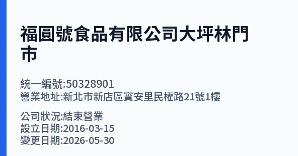 福圓號食品有限公司大坪林門市的照片-統編 50328901(新北市) 公司登記資料與營業項目詳細圖表