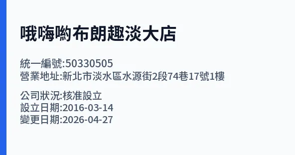 哦嗨喲布朗趣淡大店的照片-統編 50330505(新北市) 公司登記資料與營業項目詳細圖表
