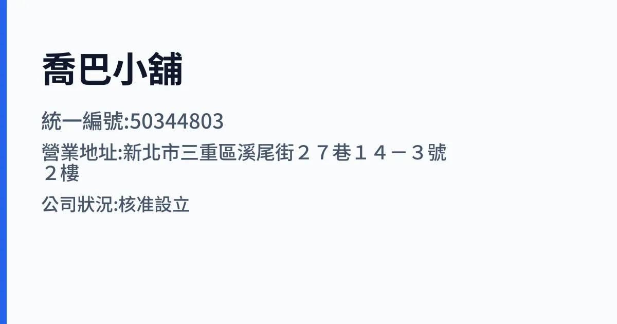 喬巴小舖 - 統編 50344803(新北市) 公司登記資料與營業項目詳細圖表