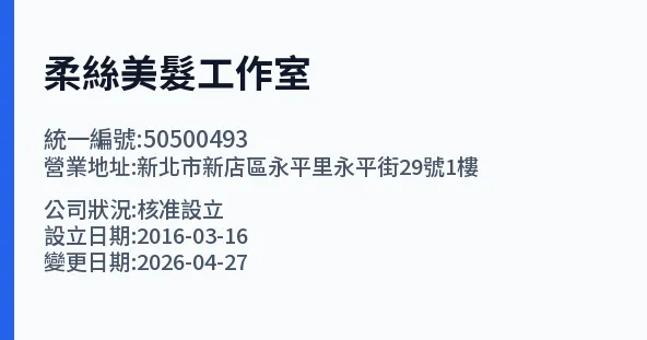 柔絲美髮工作室的照片-統編 50500493(新北市) 公司登記資料與營業項目詳細圖表