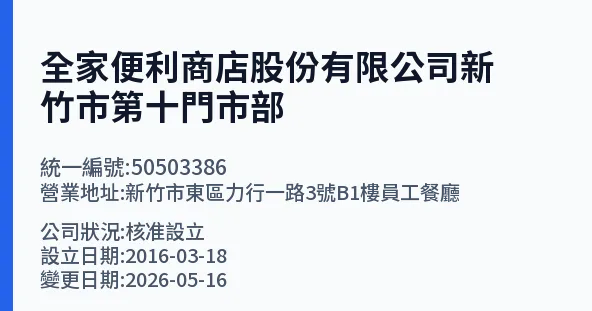 全家便利商店股份有限公司新竹市第十門市部的照片-統編 50503386(新竹市) 公司登記資料與營業項目詳細圖表