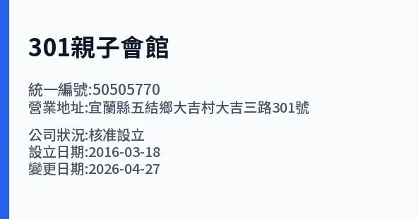 301親子會館的照片-統編 50505770(宜蘭縣) 公司登記資料與營業項目詳細圖表