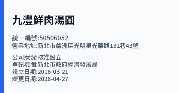 九灃鮮肉湯圓的照片-統編 50506052(新北市) 公司登記資料與營業項目詳細圖表